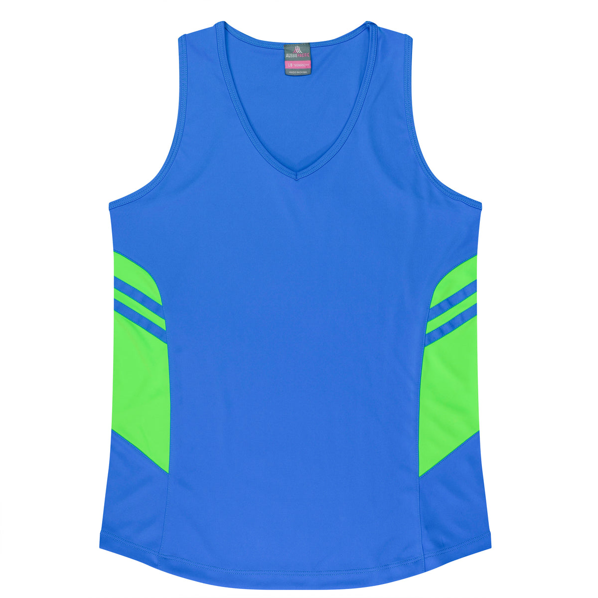 TASMAN LADY SINGLETS - CYAN/NEON GREEN — Aussie Pacific
